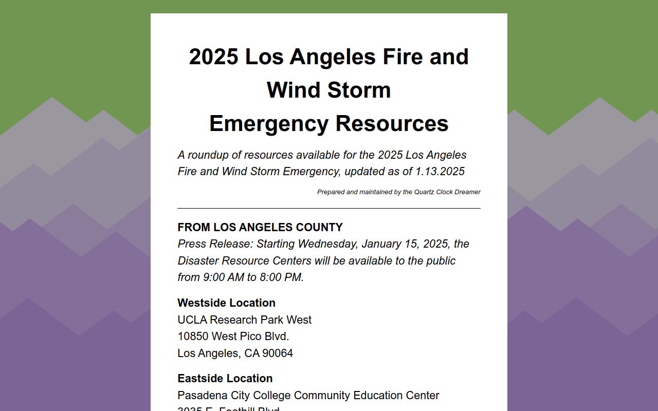 2025 Los Angeles Fire Emergency Resources